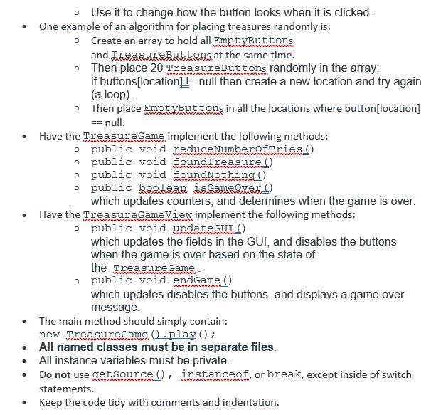 Solved The Java Treasure Hunt Game Please do not post | Chegg.com