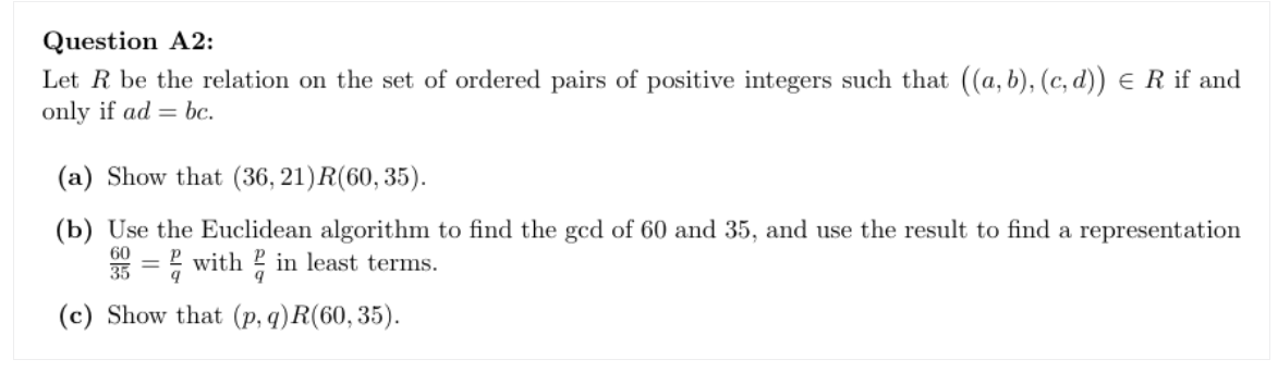Solved Question A2:Let R ﻿be the relation on the set of | Chegg.com