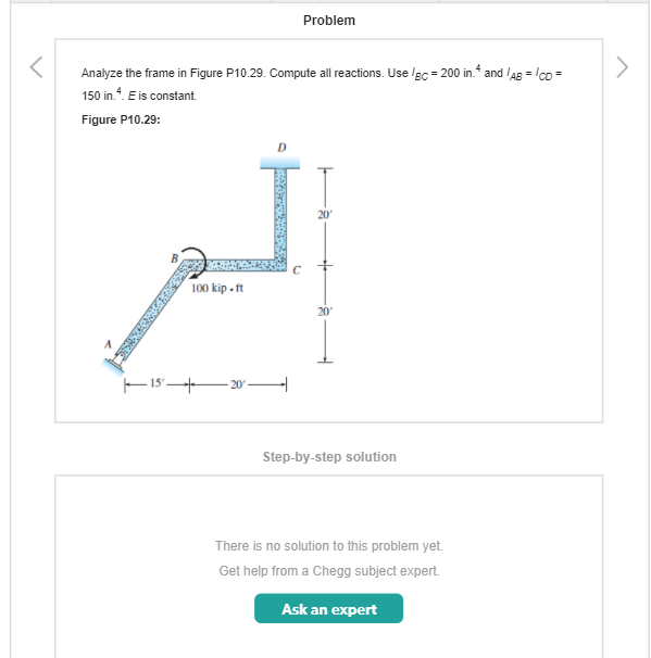 Solved Problem Analyze the frame in Figure P10.29. | Chegg.com