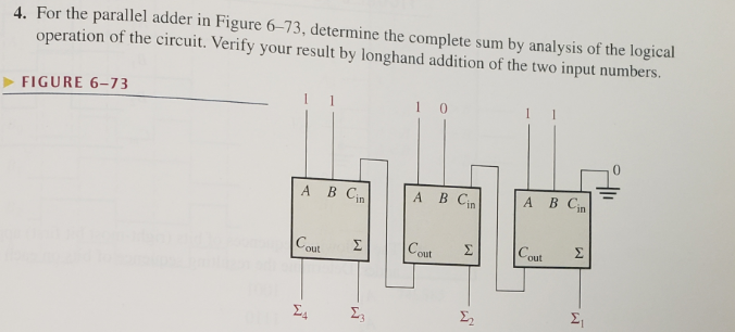Solved 4 For The Parallel Adder In Figure 6 73 Determine 