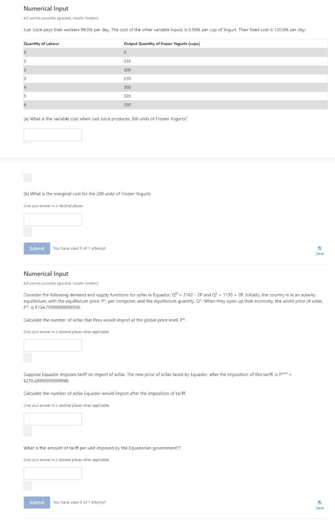 Solved Numerical Input 40 points possible graded results | Chegg.com