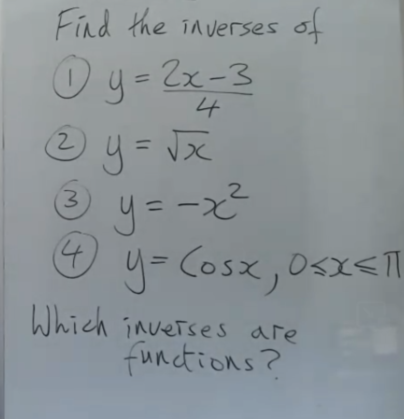 Solved Find the inverses of (1) y=42x−3 (2) y=x (3) y=−x2 | Chegg.com