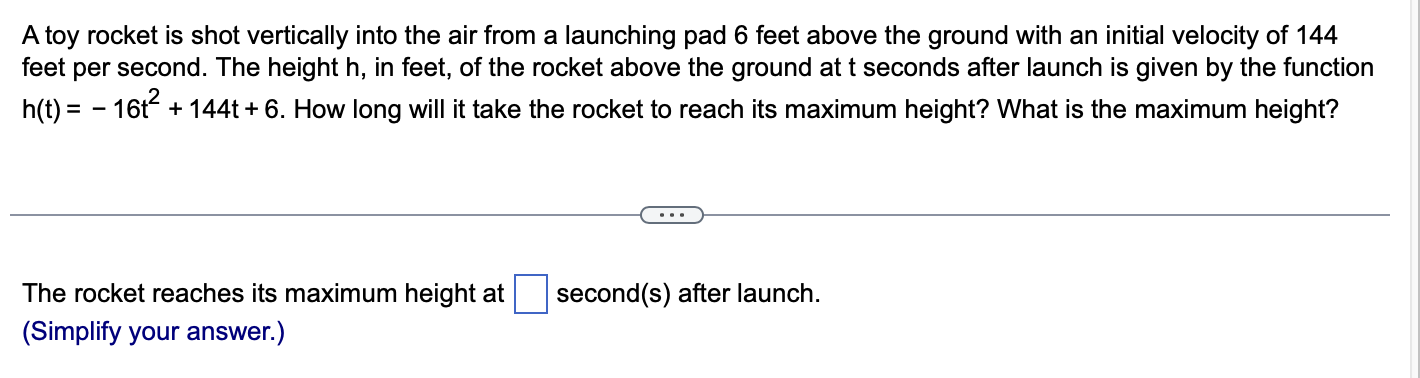 Solved A toy rocket is shot vertically into the air from a | Chegg.com