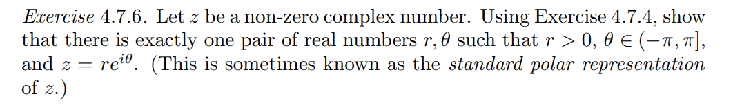 Solved Exercise 4.7.6. Let z be a non-zero complex number. | Chegg.com