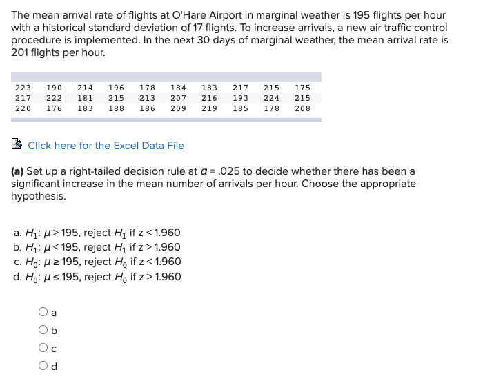 Solved The mean arrival rate of flights at O'Hare Airport in | Chegg.com