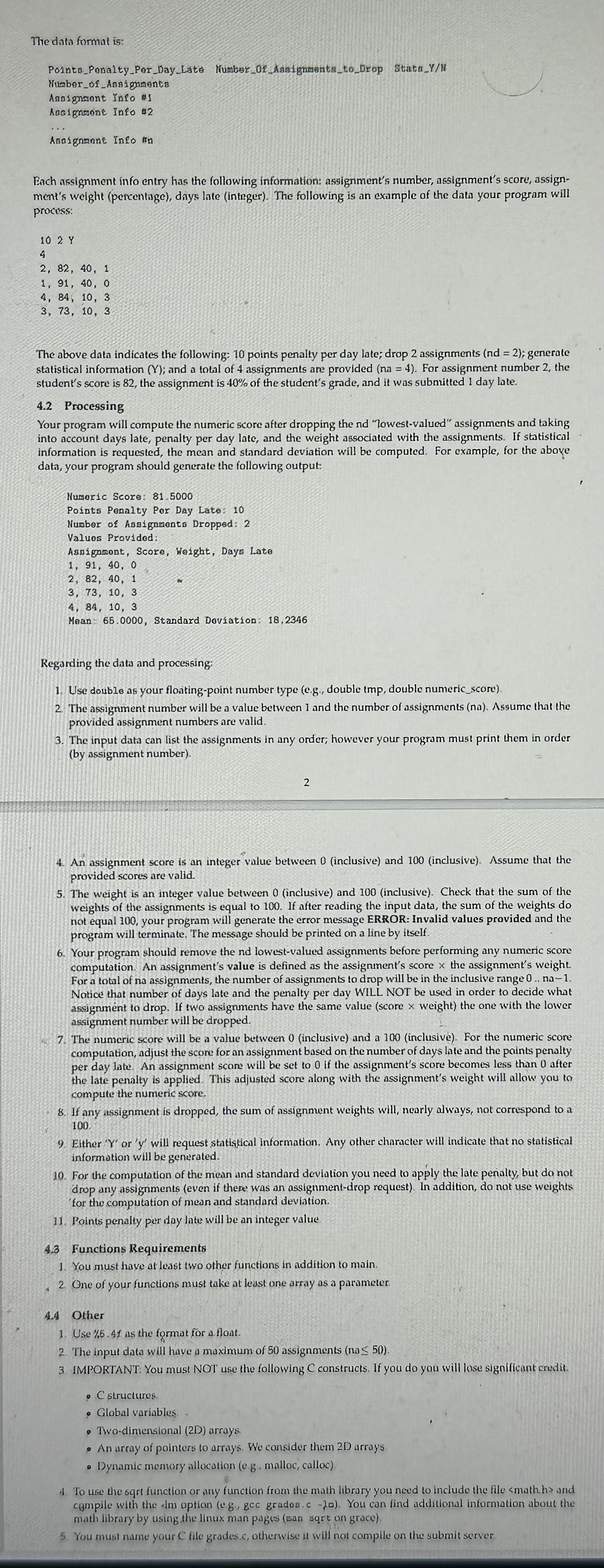 Solved CODE IN C LANGUAGESpecifications 4.1 Input Data Your | Chegg.com