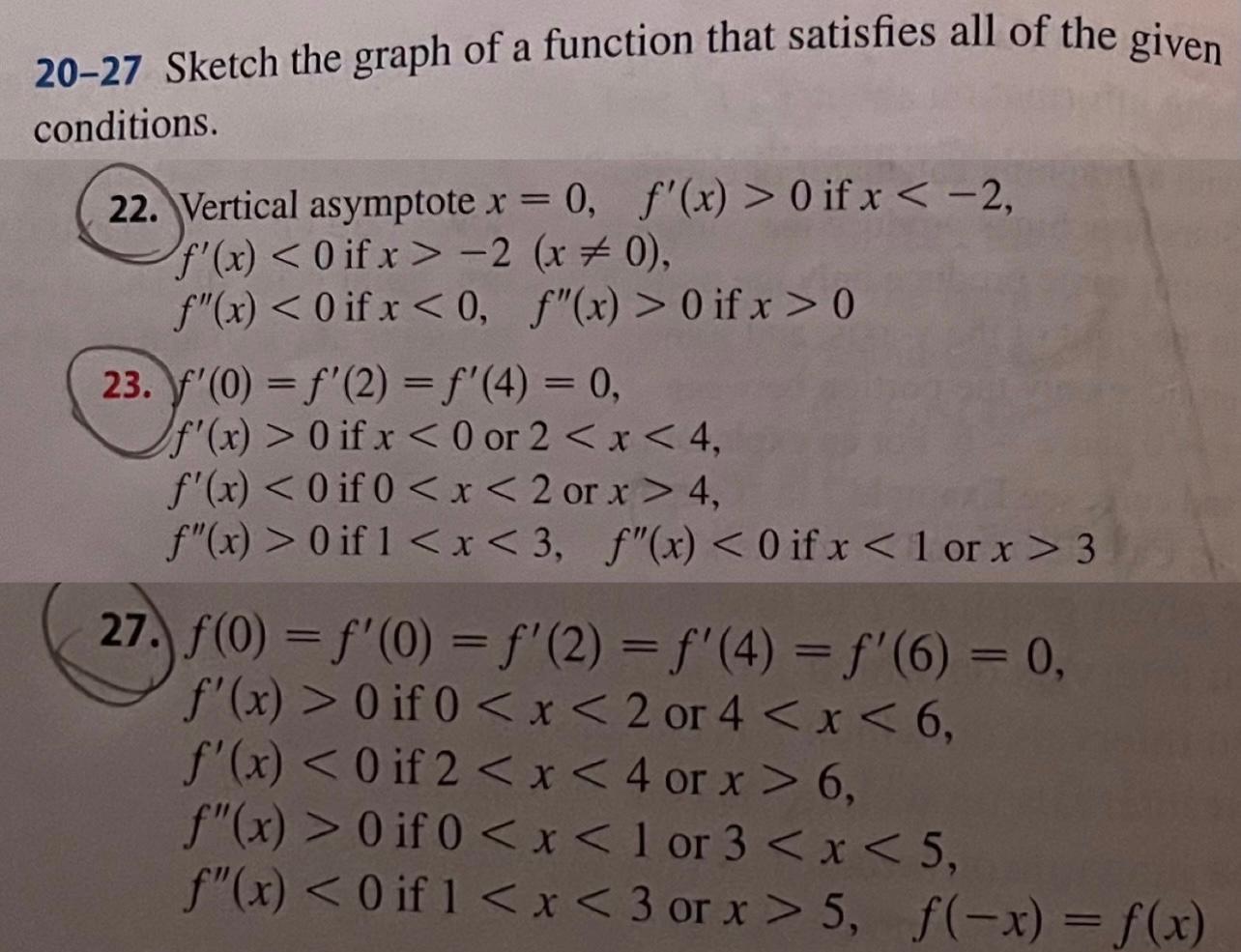 Solved 20-27 Sketch the graph of a function that satisfies | Chegg.com