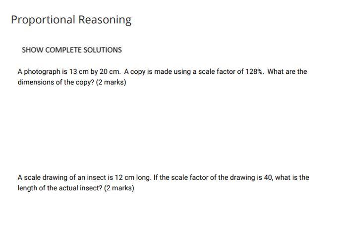 Solved Proportional Reasoning SHOW COMPLETE SOLUTIONS A | Chegg.com