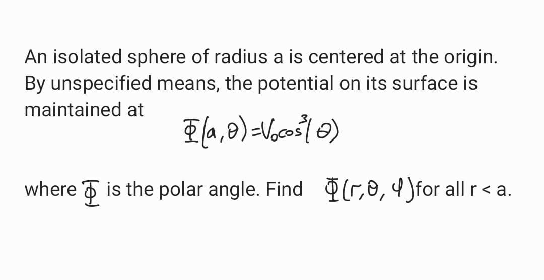 Solved An isolated sphere of radius a is centered at the | Chegg.com
