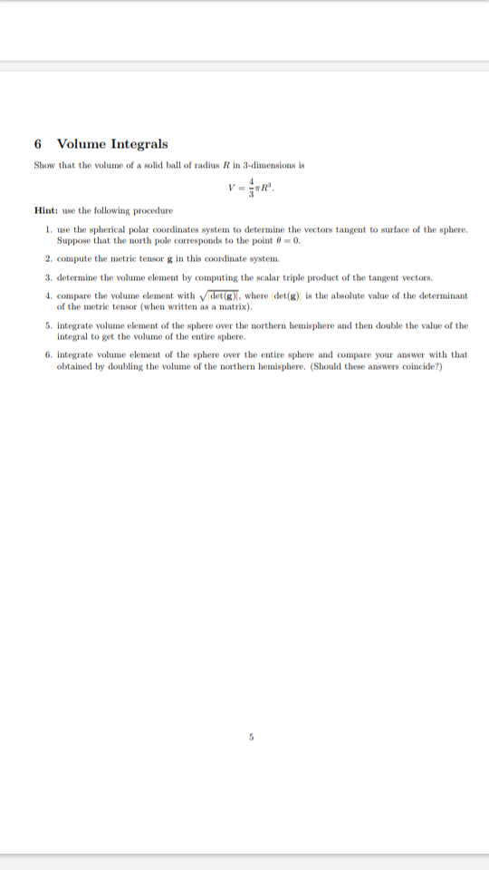 Solved 6 Volume Integrals Show that the volume of a solid | Chegg.com