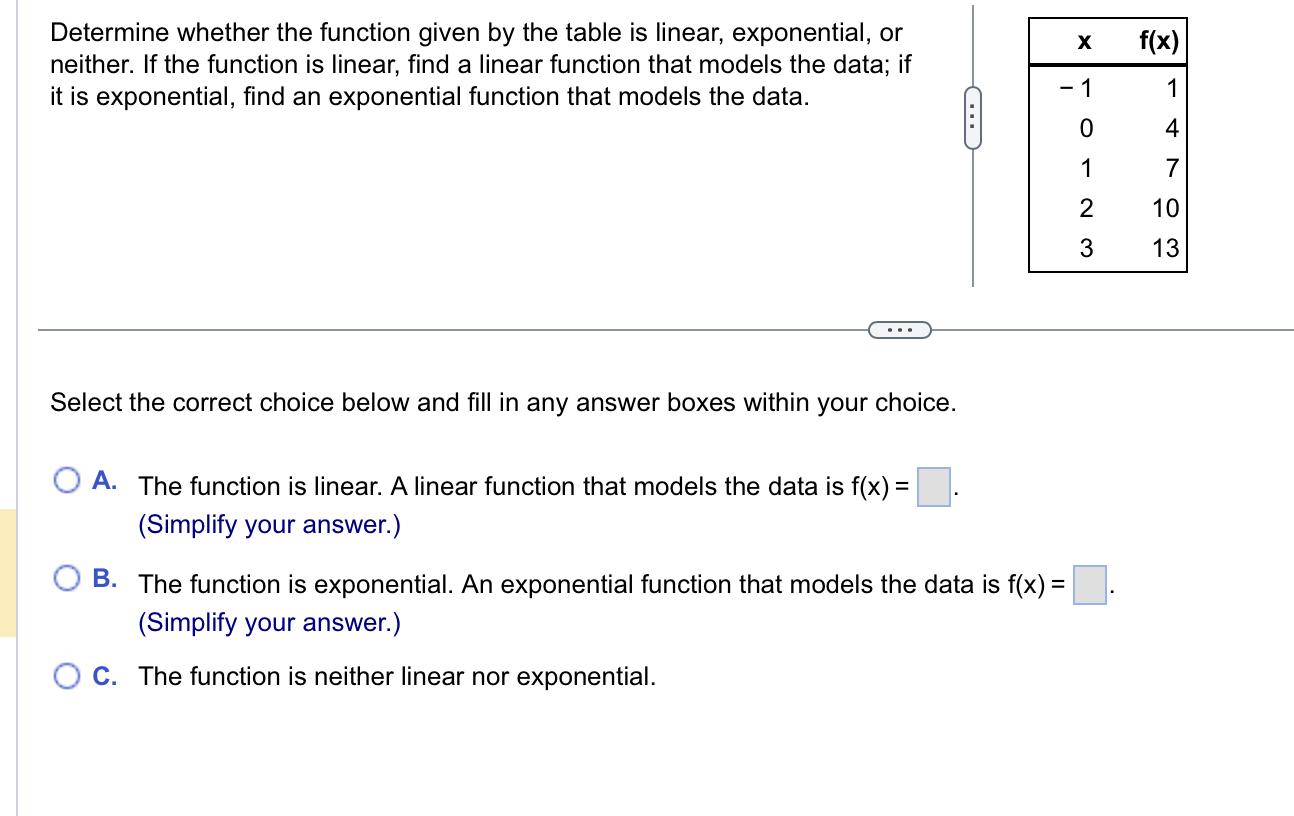 Solved Determine whether the function given by the table is | Chegg.com