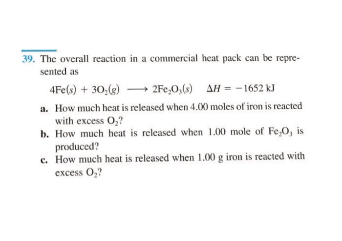 Solved The overall reaction in a commercial heat pack can be | Chegg.com
