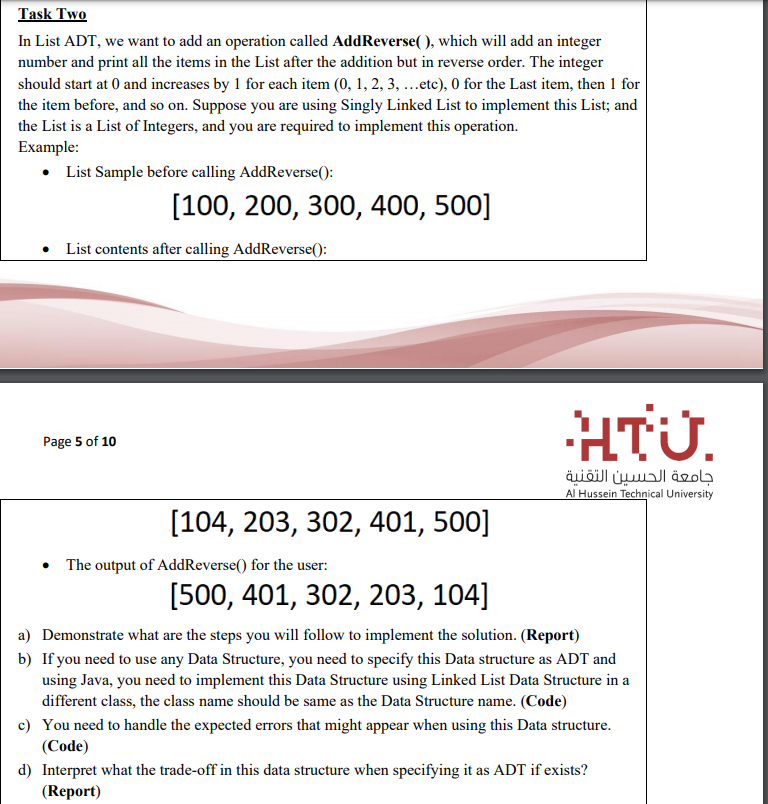Solved Task Two In List ADT, we want to add an operation | Chegg.com