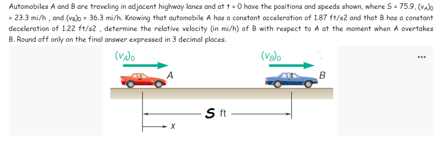 Solved Automobiles A and B are traveling in adjacent highway | Chegg.com