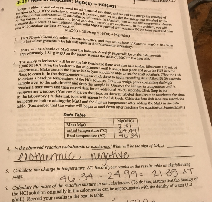 Solved ultur iettl:Mgo(s) HCI(aq) ither absorbed or released | Chegg.com