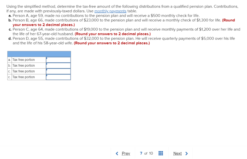 Solved Using the simplified method, determine the tax-free | Chegg.com
