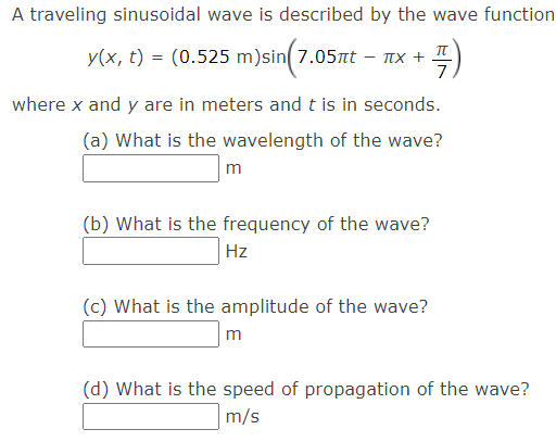 Solved A traveling sinusoidal wave is described by the wave | Chegg.com