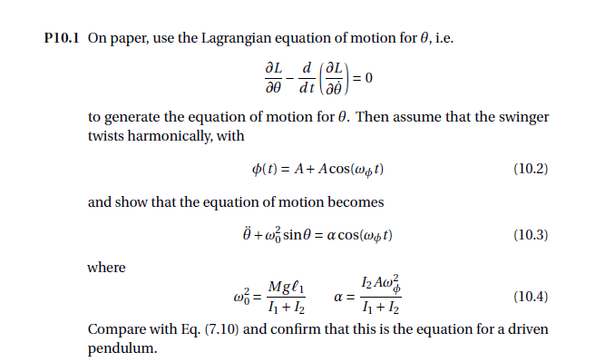 Solved P10.1 On paper, use the Lagrangian equation of motion | Chegg.com