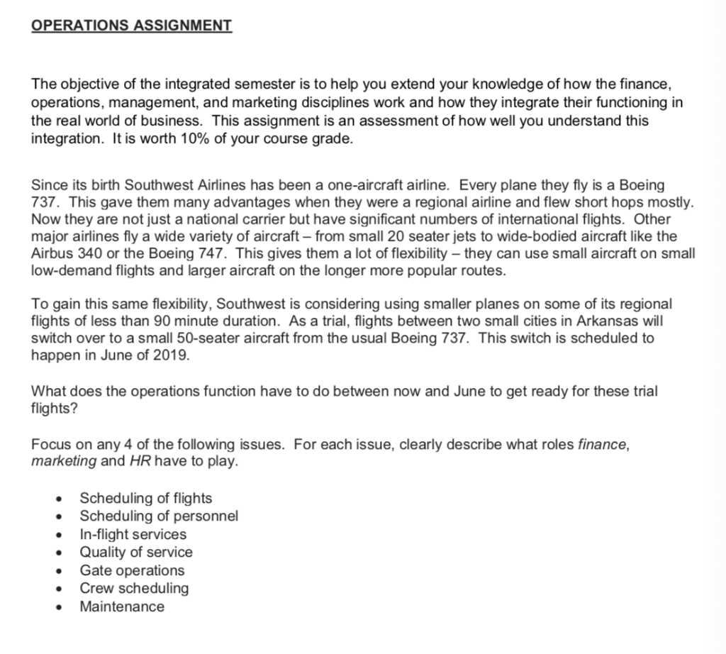 Solved OPERATIONS ASSIGNMENT The objective of the integrated | Chegg.com
