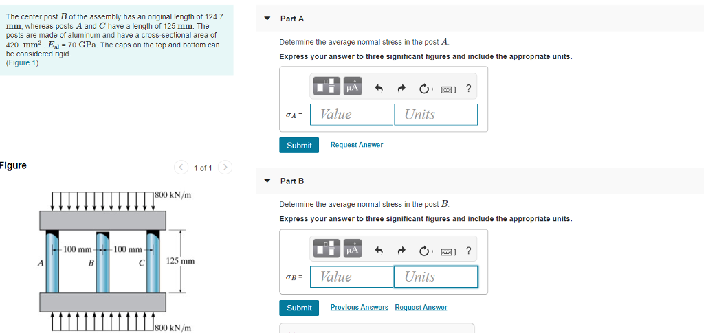 Solved The center post B of the assembly has an original | Chegg.com
