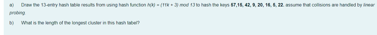 Solved a) Draw the 13-entry hash table results from | Chegg.com