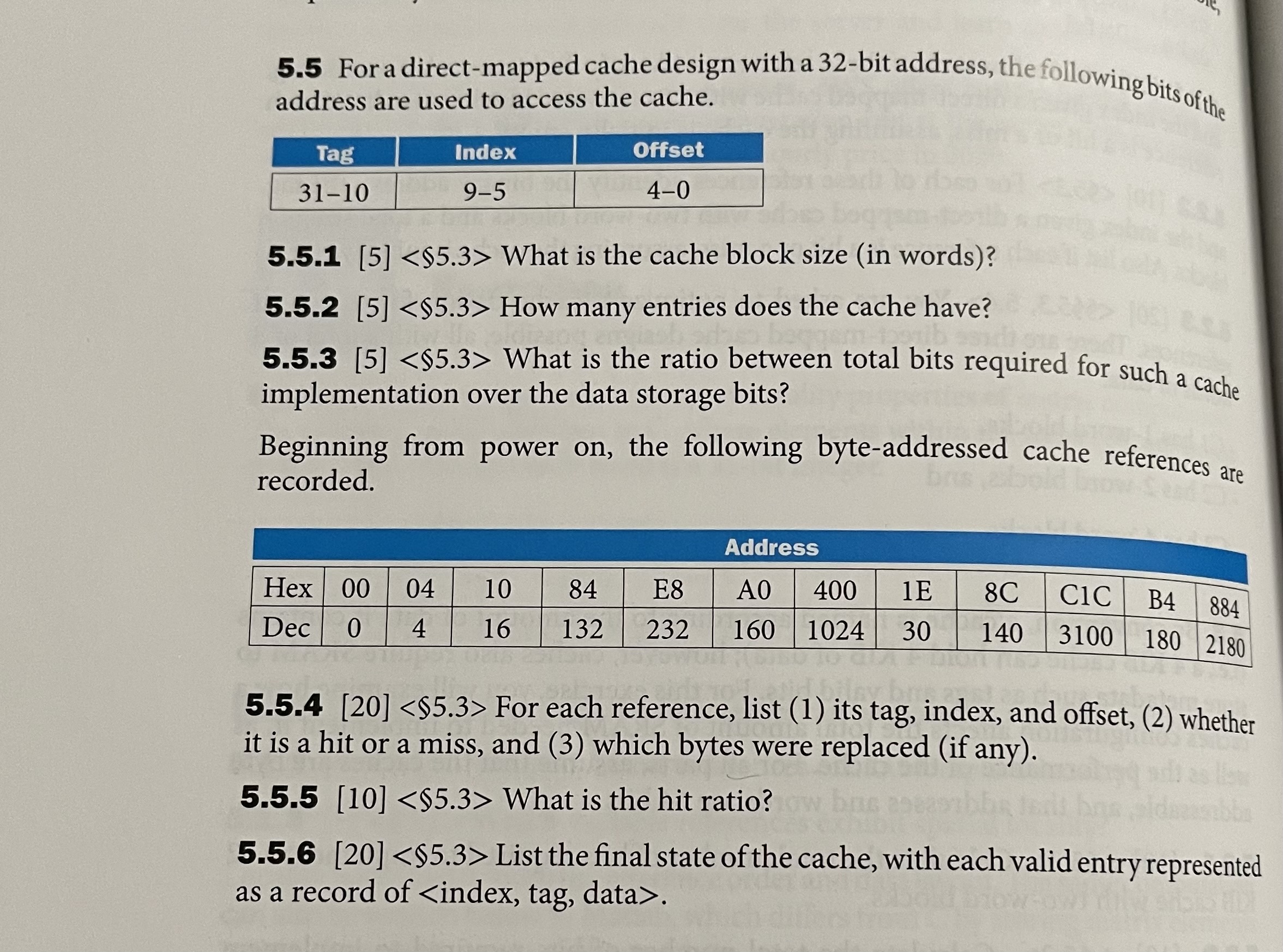 Solved 5.5 For a direct-mapped cache design with a 32-bit | Chegg.com
