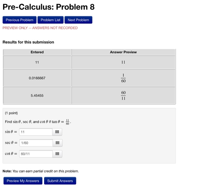 Solved Pre-Calculus: Problem 8 Previous Problem Problem List | Chegg.com