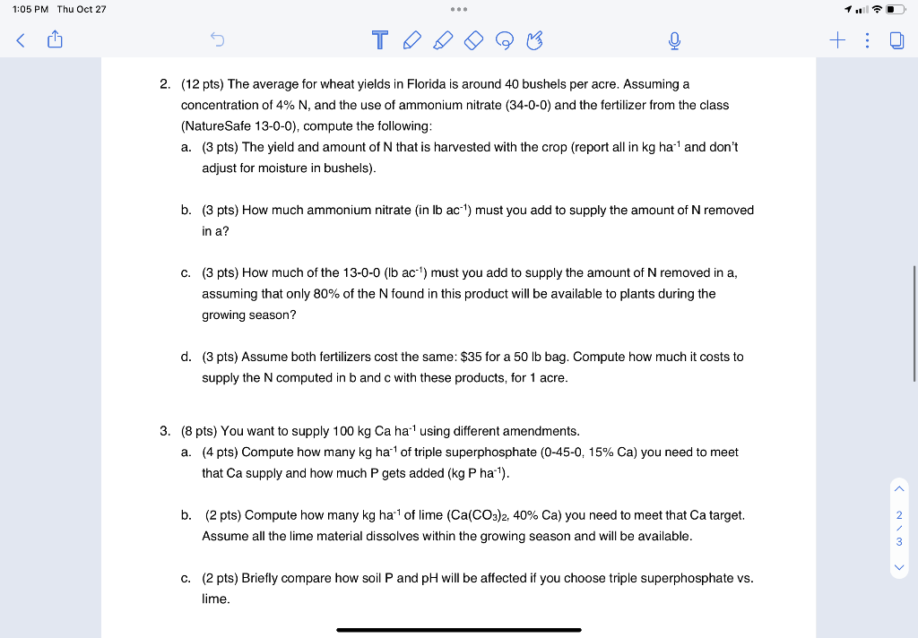2. (12 pts) The average for wheat yields in Florida | Chegg.com