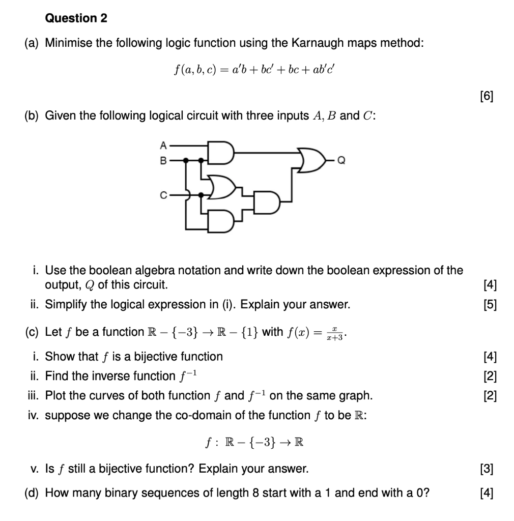 Solved (a) Minimise the following logic function using the | Chegg.com
