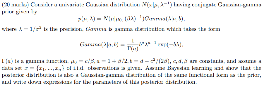 Solved (20 ﻿marks) ﻿Consider a univariate Gaussian | Chegg.com