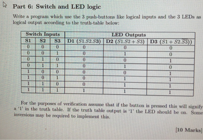 Solved A Part 6: Switch and LED logic Write a program which | Chegg.com