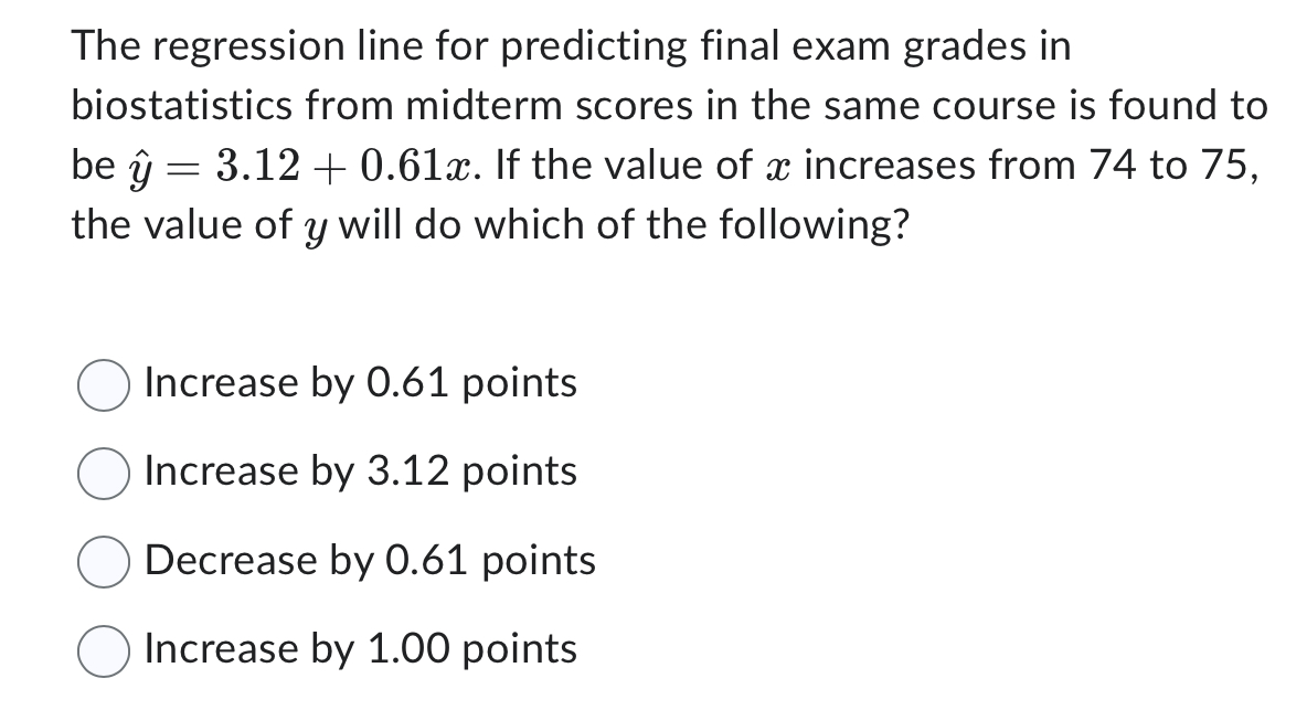 Solved The regression line for predicting final exam grades | Chegg.com
