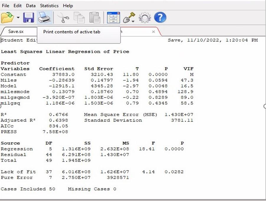 Below is a Global F Test, Quadratics Test, and | Chegg.com