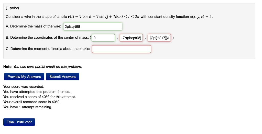 Solved (1 point) Consider a wire in the shape of a helix | Chegg.com