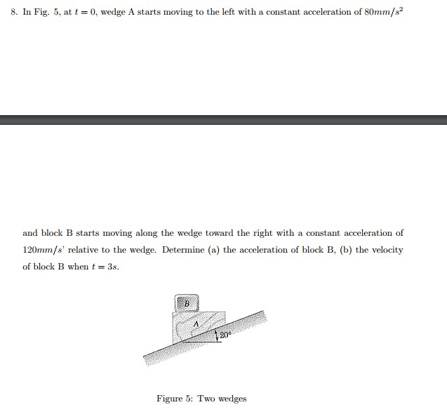 Solved 8. In Fig. 5, at 0, wedge A starts moving to the left | Chegg.com