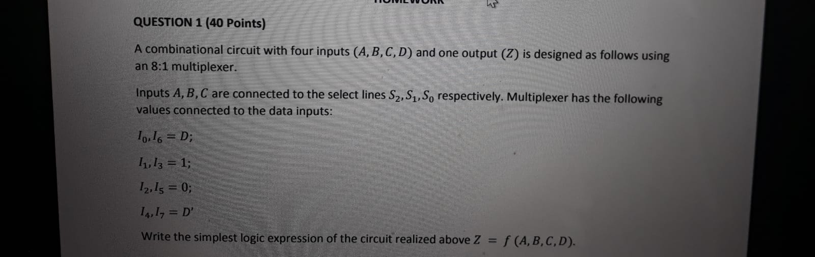 Solved QUESTION 1 (40 Points) A combinational circuit with | Chegg.com