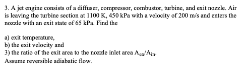 Solved 3. A jet engine consists of a diffuser, compressor, | Chegg.com