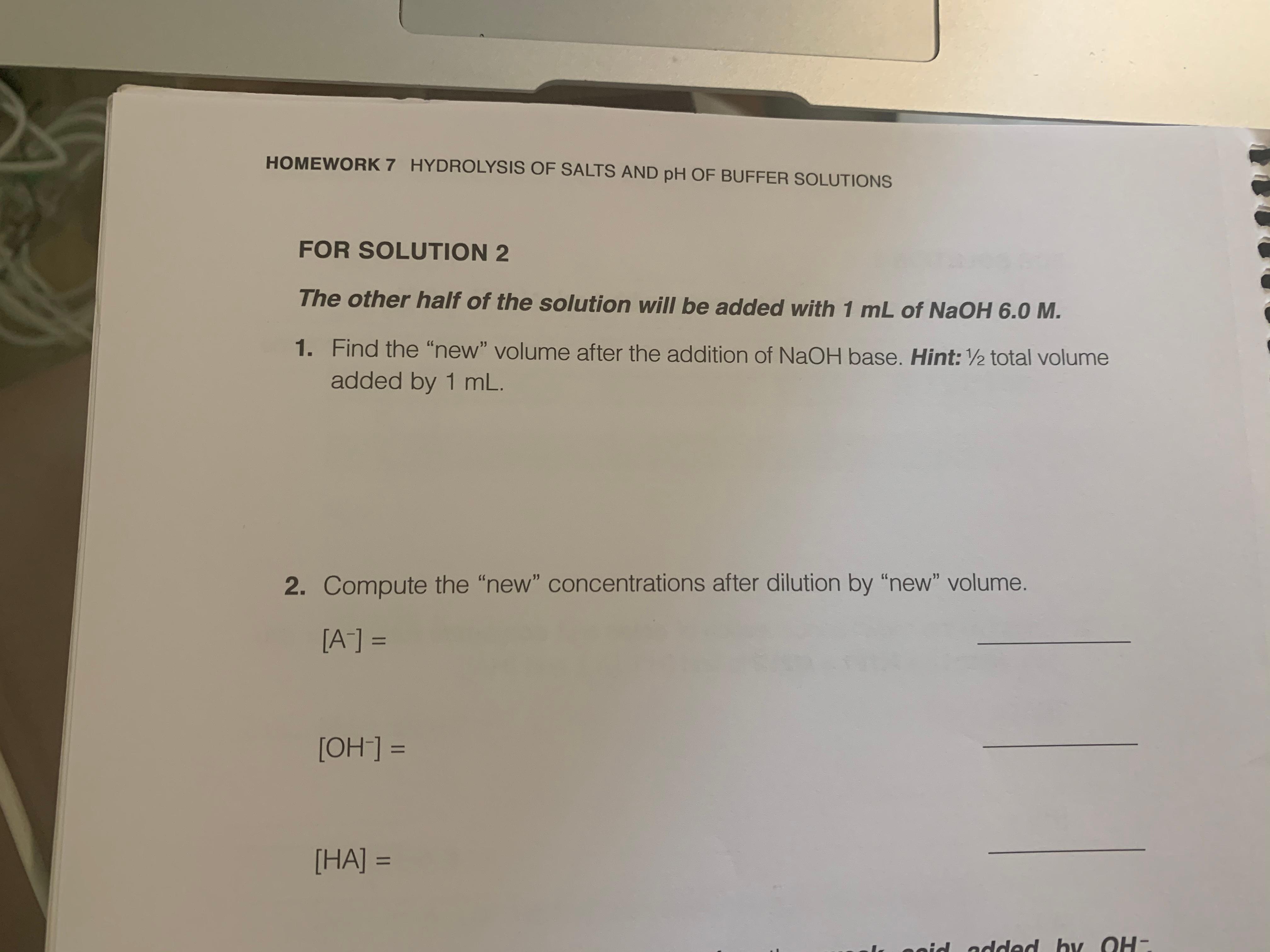 HOMEWORK 7 HYDROLYSIS OF SALTS AND PH OF BUFFER | Chegg.com