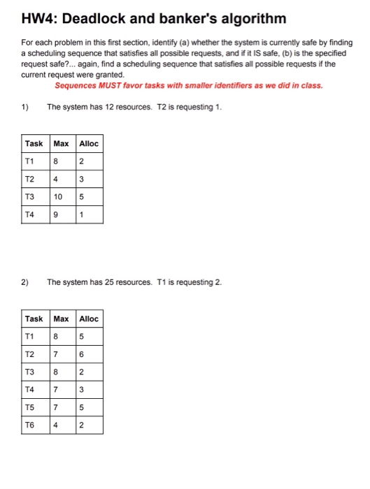 Solved HW4: Deadlock and banker's algorithm For each problem | Chegg.com