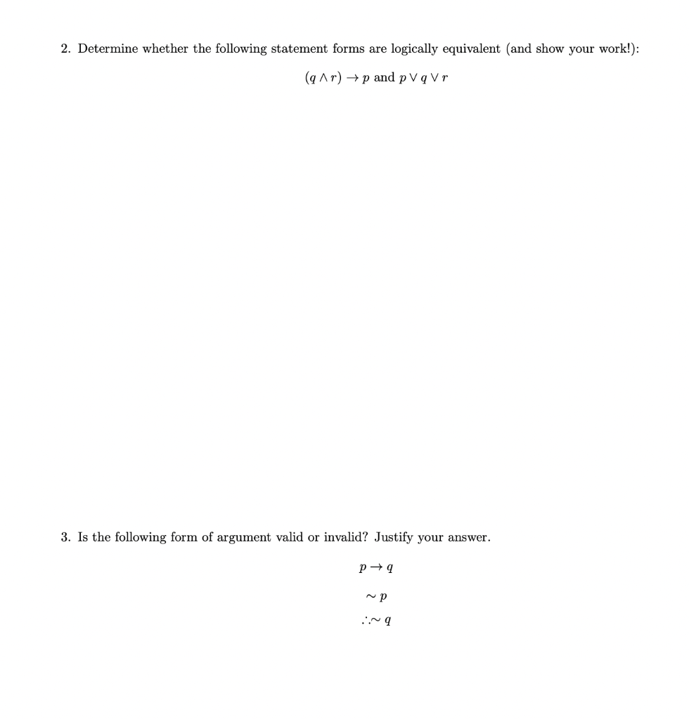 Solved 2. Determine whether the following statement forms | Chegg.com