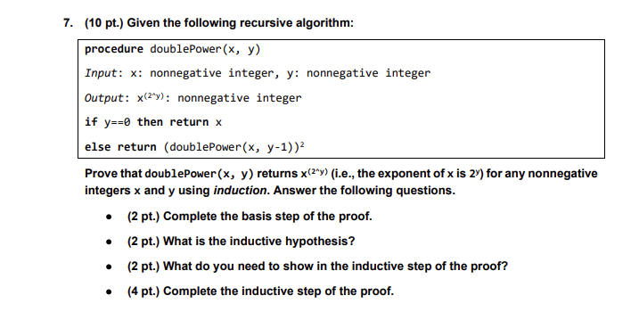 Solved 10 Pt Given The Following Recursive Algorithm 3121