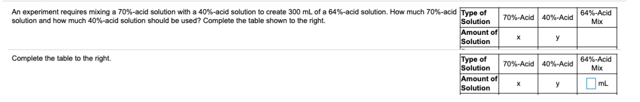Solved 64%-Acid Mix х An experiment requires mixing a | Chegg.com