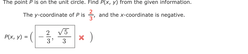 Solved The point P is on the unit circle. Find P(x,y) from | Chegg.com