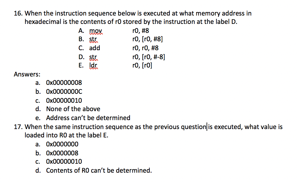Solved 16. When the instruction sequence below is executed | Chegg.com