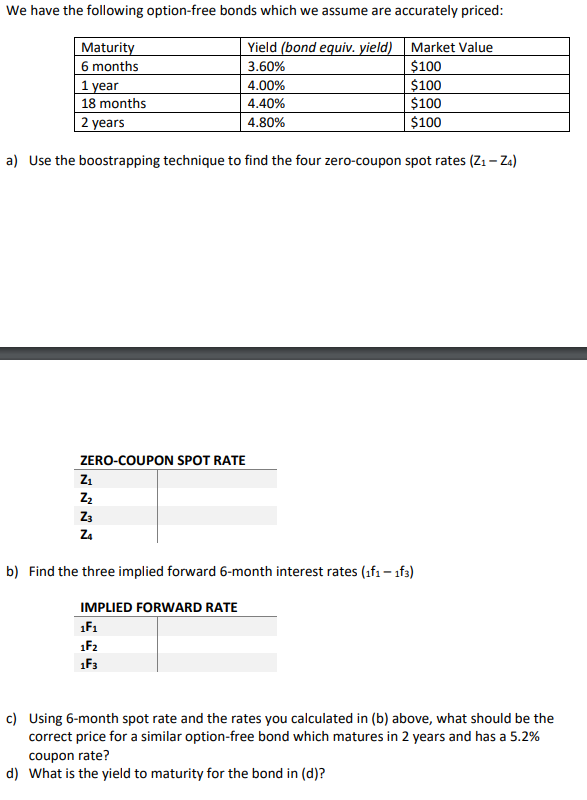 a) Use the boostrapping technique to find the four | Chegg.com