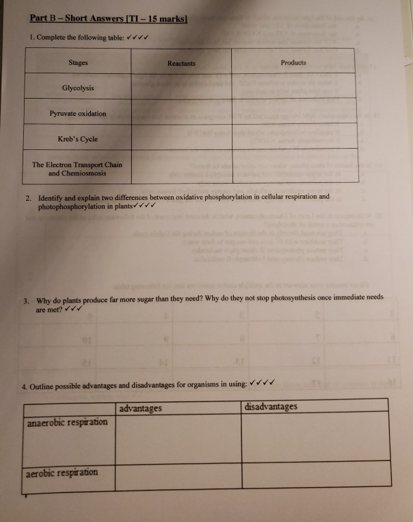 Solved Part B - Short Answers TI - 15 marks] 1. Complete the | Chegg.com