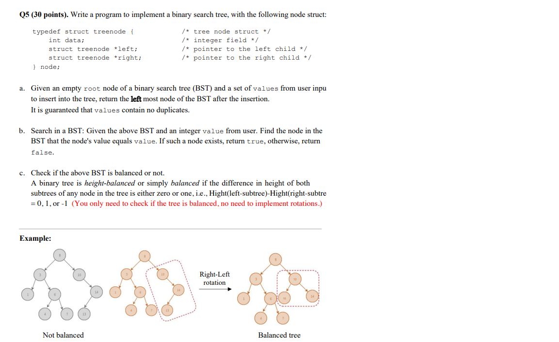 Solved Q5 (30 points). Write a program to implement a binary | Chegg.com