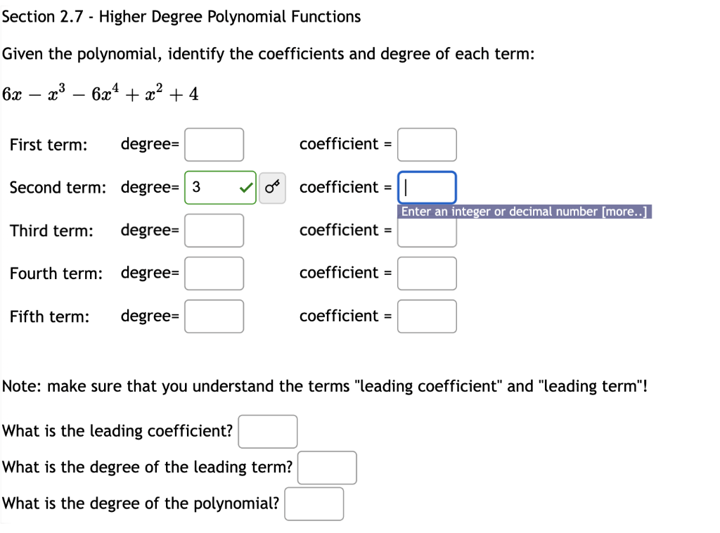 Solved Section 2.7 - Higher Degree Polynomial Functions | Chegg.com