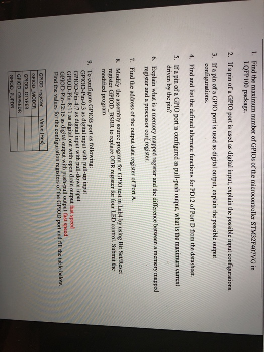 Solved 1. Find the maximum number of GPIOs of the | Chegg.com