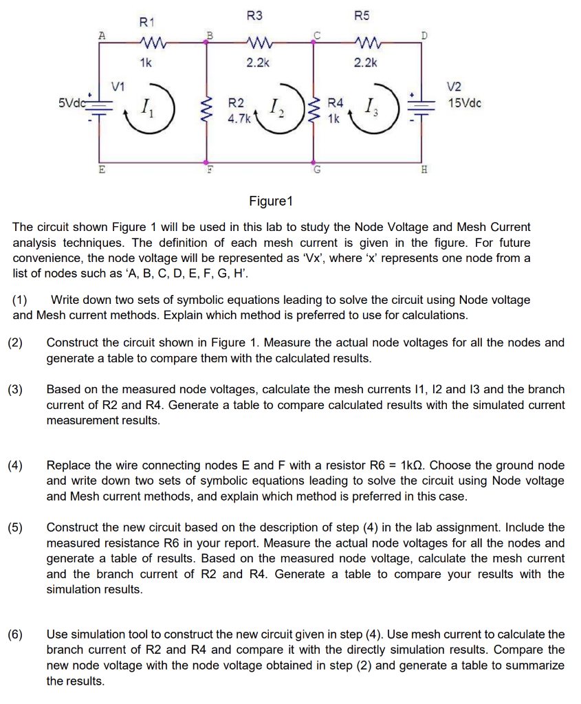 Solved R3 R5 R1 A D 1k 2.2k 2.2k V1 V2 15Vdc 5Vdc R2 4.7k I, | Chegg.com